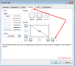 Cách tạo đường kẻ chéo trong ô Excel